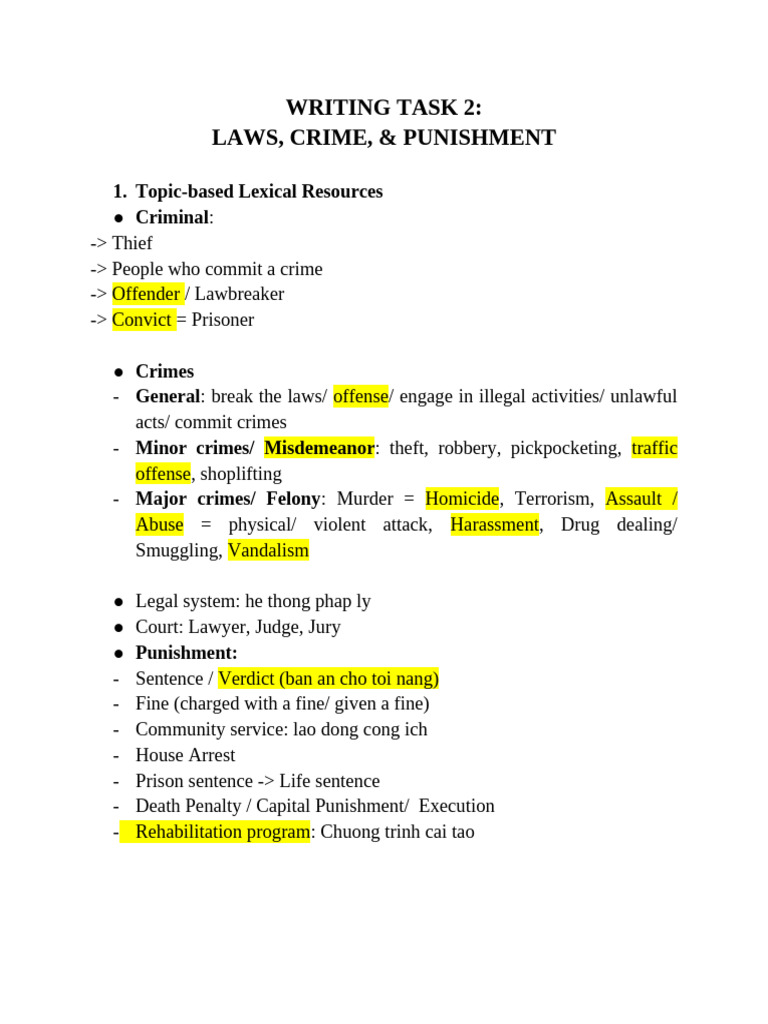 Writing 2 - Laws, Crime. & Punishment | PDF | Crimes | Crime & Violence