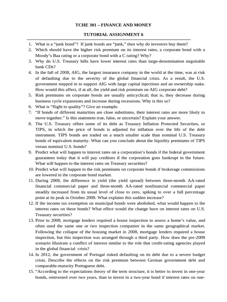 TCHE 301 - Tutorial 6 | PDF | Yield Curve | Bonds (Finance)