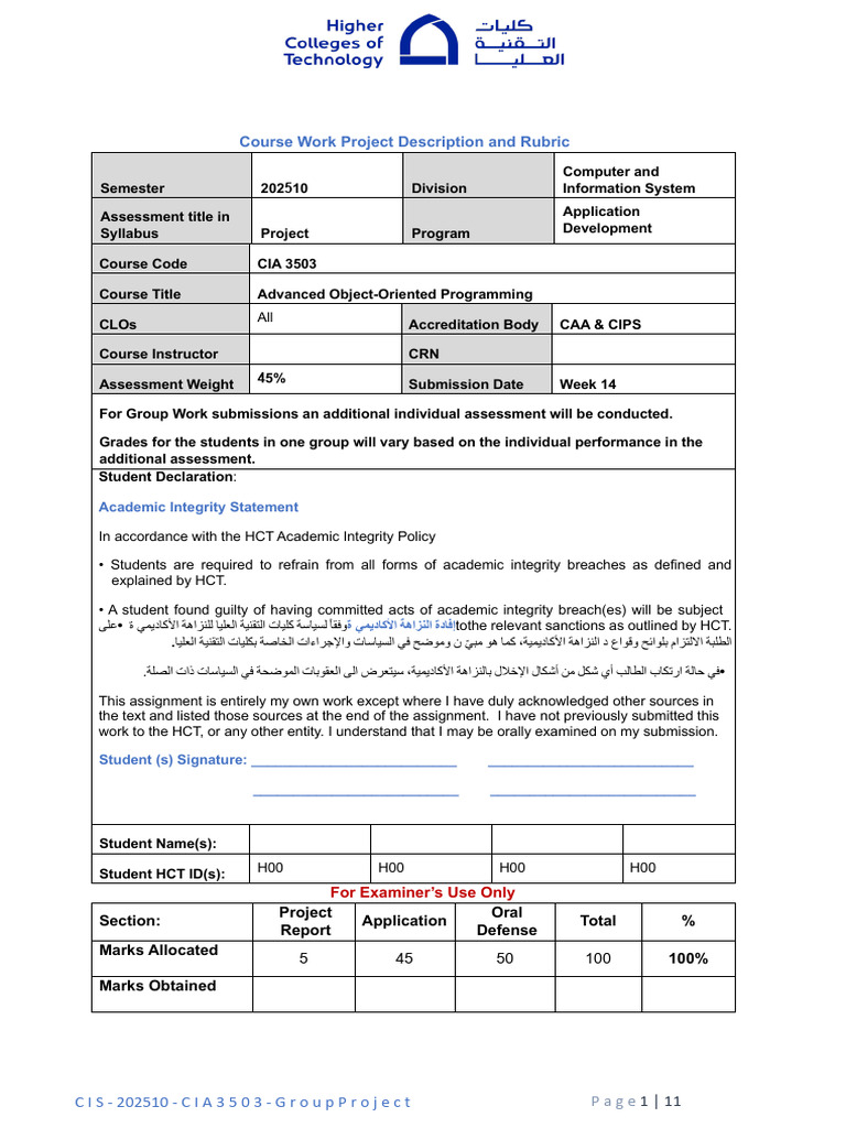 CIS202510 CIA3503 ProjectDescription Rubric | PDF | Method (Computer Programming) | Class ...
