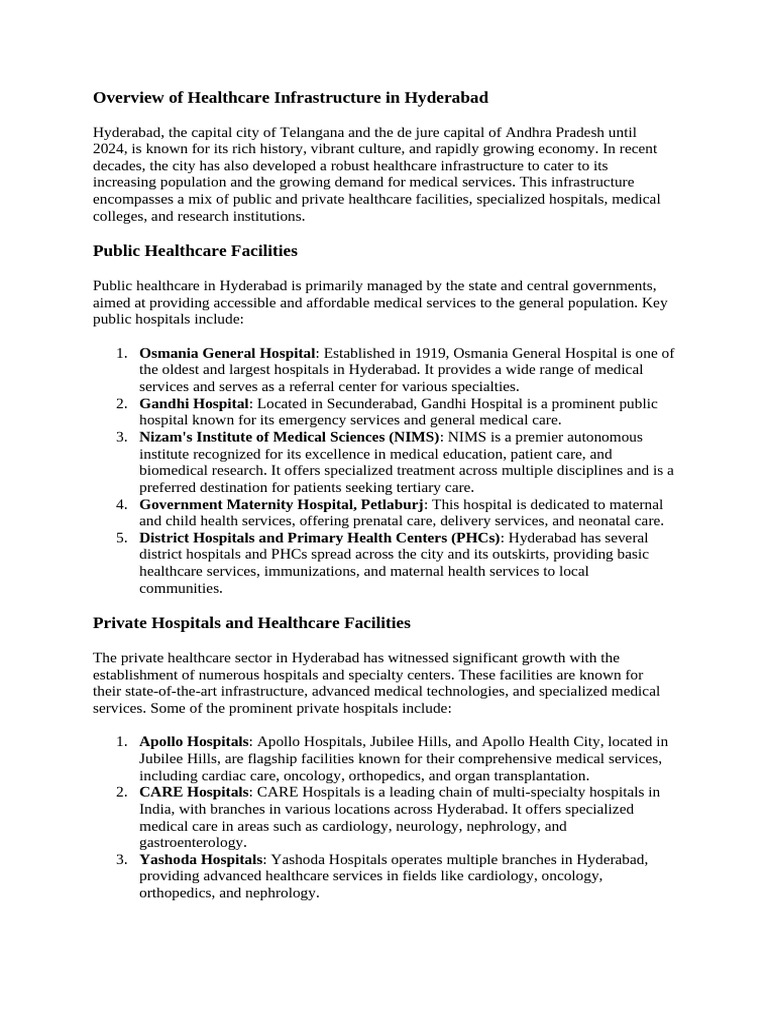 Overview of Healthcare Infrastructure in Hyderabad | PDF | Oncology ...