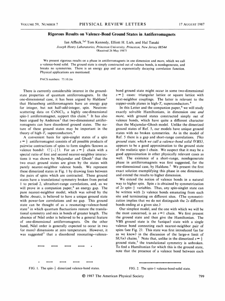AKLT-Rigorous Results on Valence-Bond Ground States in Antiferromagnets ...