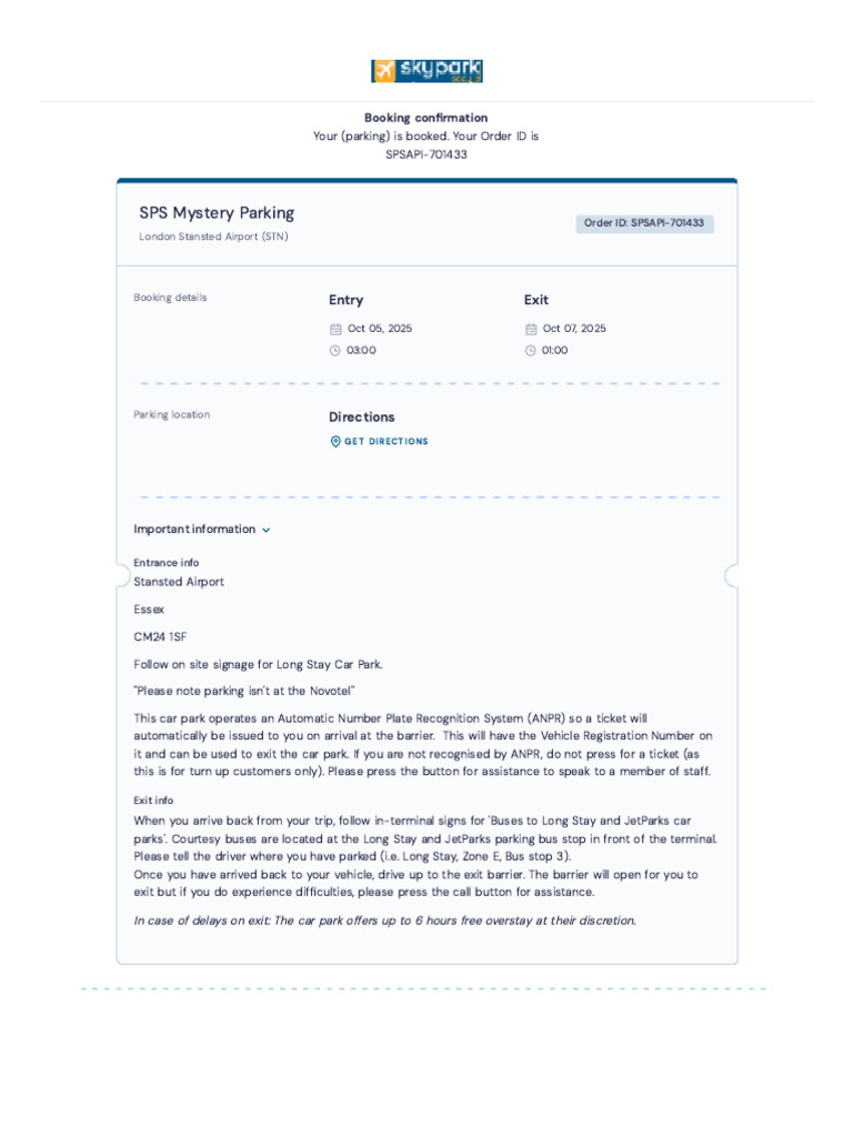 Confirmation - SkyParkSecure | PDF | Parking Lot | Public Transport