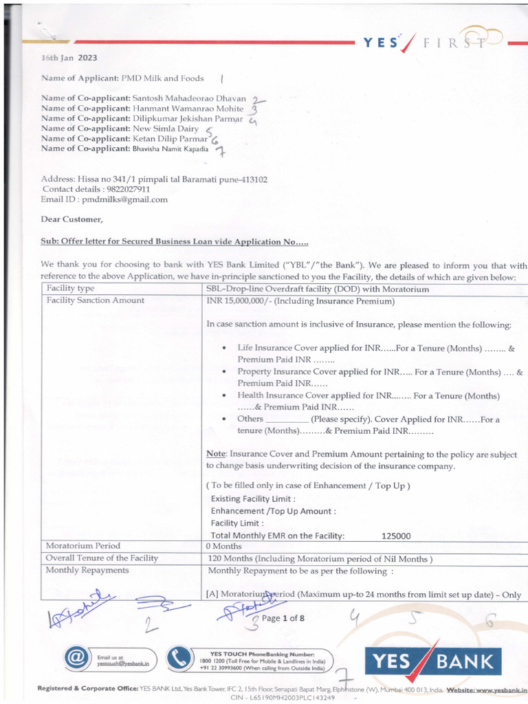 Yes Bank - Loan Sanction Letter | PDF | Overdraft | Investment Banking