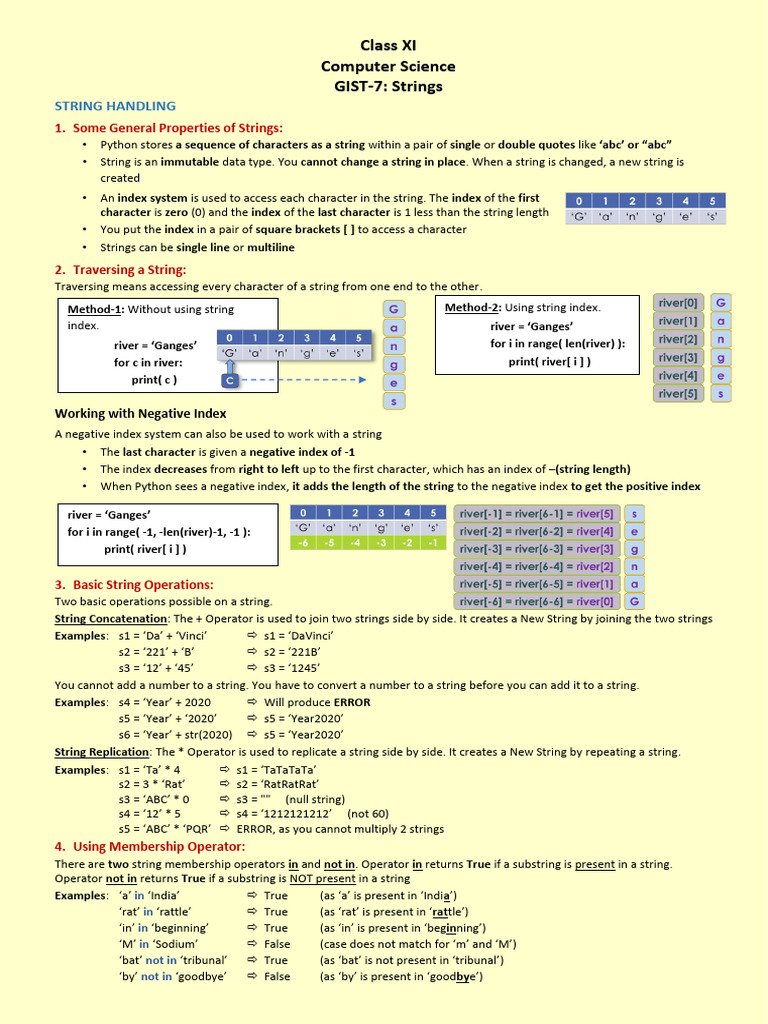 XI Computer Science Gist String | PDF | String (Computer Science) | Computer Science