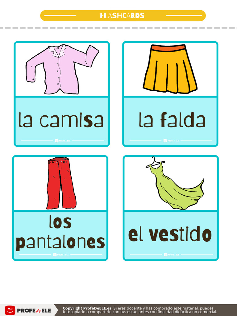 Flashcards - Vocabulario de La Ropa (v.1.0) | PDF | Apariencia humana ...