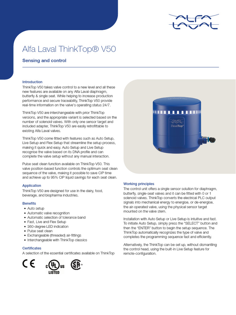 Thinktop v50 Product Leaflet | PDF | Valve | Electrical Connector
