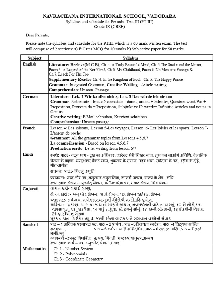 Grade IX PT III Syllabus & Schedule | PDF | Geometry