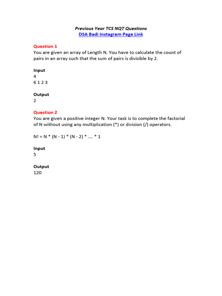 Previous Year TCS NQT Questions | PDF | Numbers | String (Computer Science)