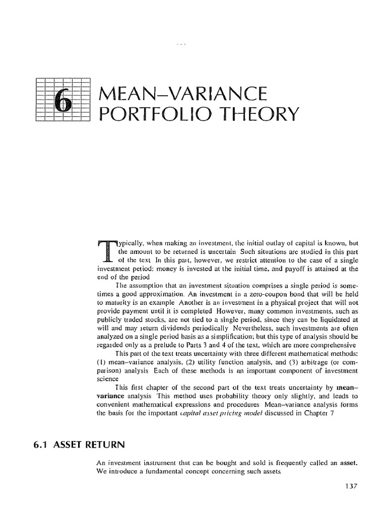 Mean-Variance Portfolio Theory Explained | PDF | Expected Value | Short ...
