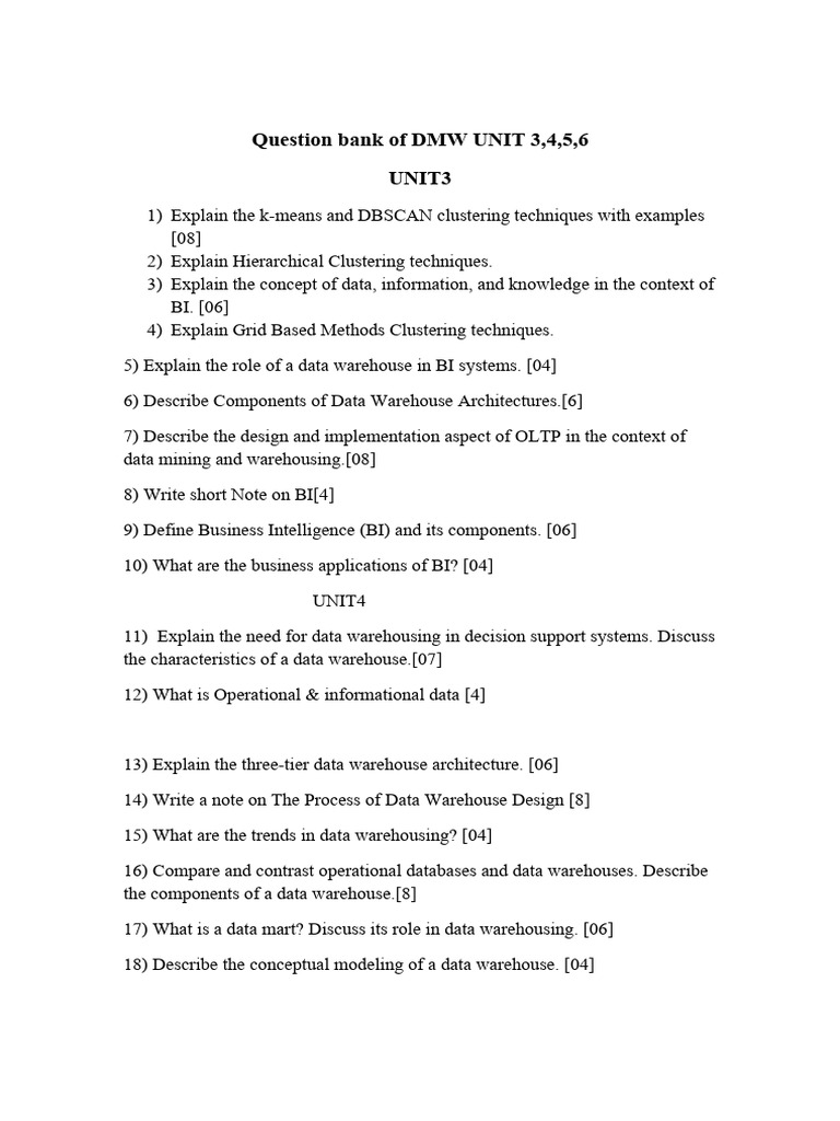 dmw endsem QB | PDF | Data Warehouse | Data Management