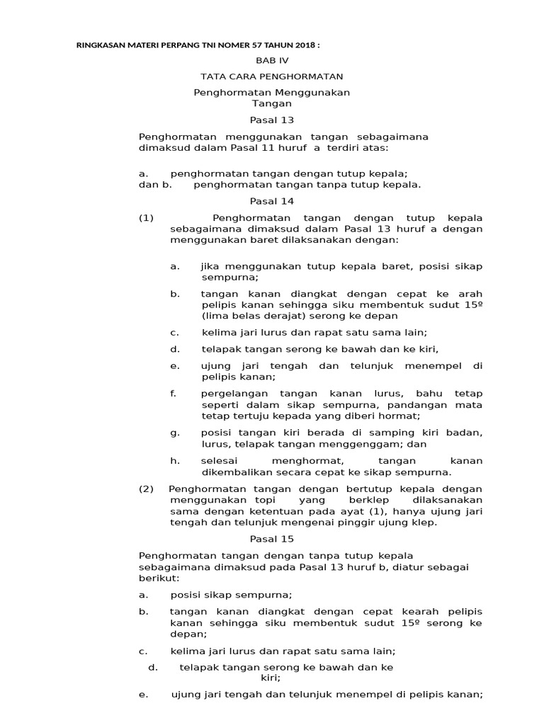 Ringkasan Materi Perpang Tni No 57 Dan 58 | PDF