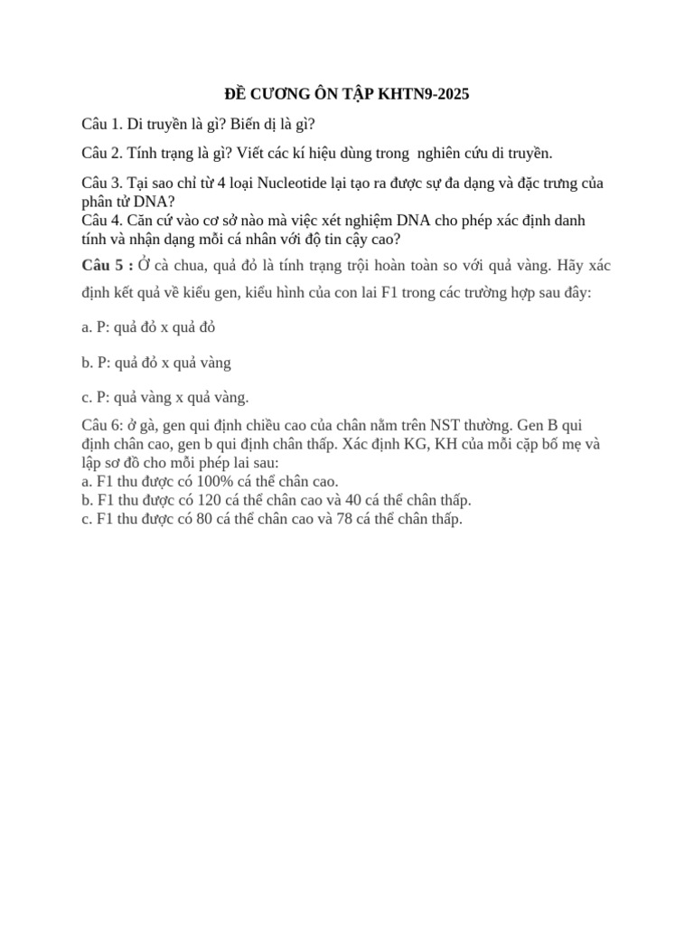 Đề Cương Ôn Tập Khtn9-2025 | PDF