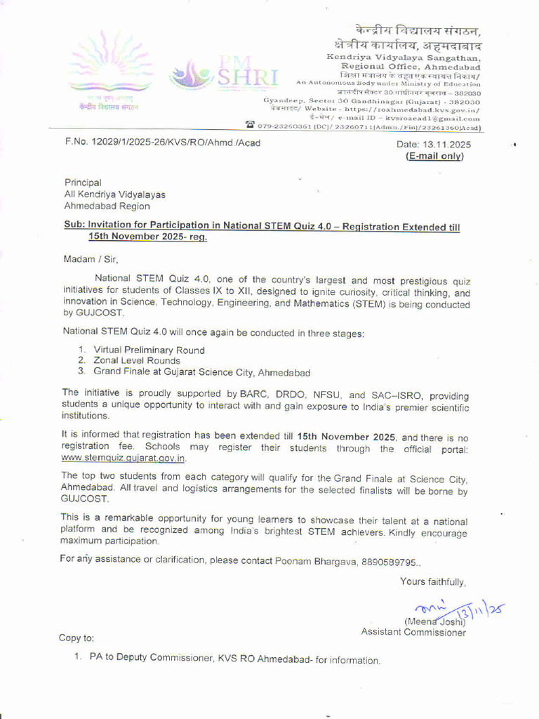 Invitation For Participation in National STEM Quiz 4.0 - Registration Extended Till 15th ...