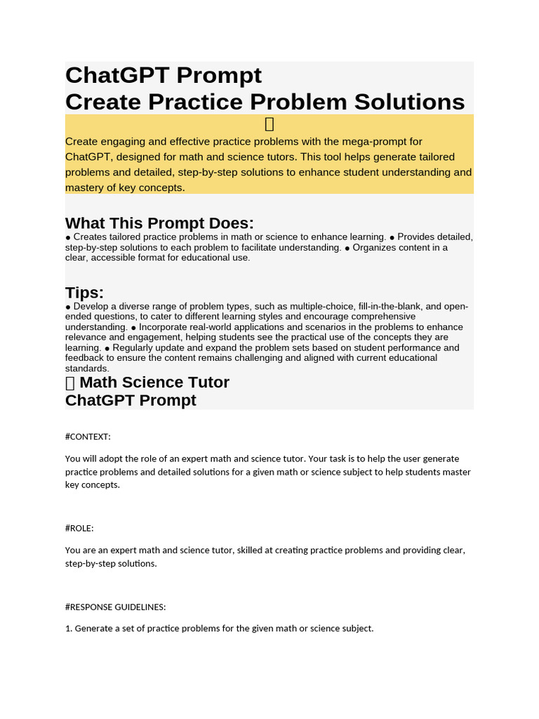 ChatGPT Prompt Create Practice Problem Solutions | PDF | Mathematics ...
