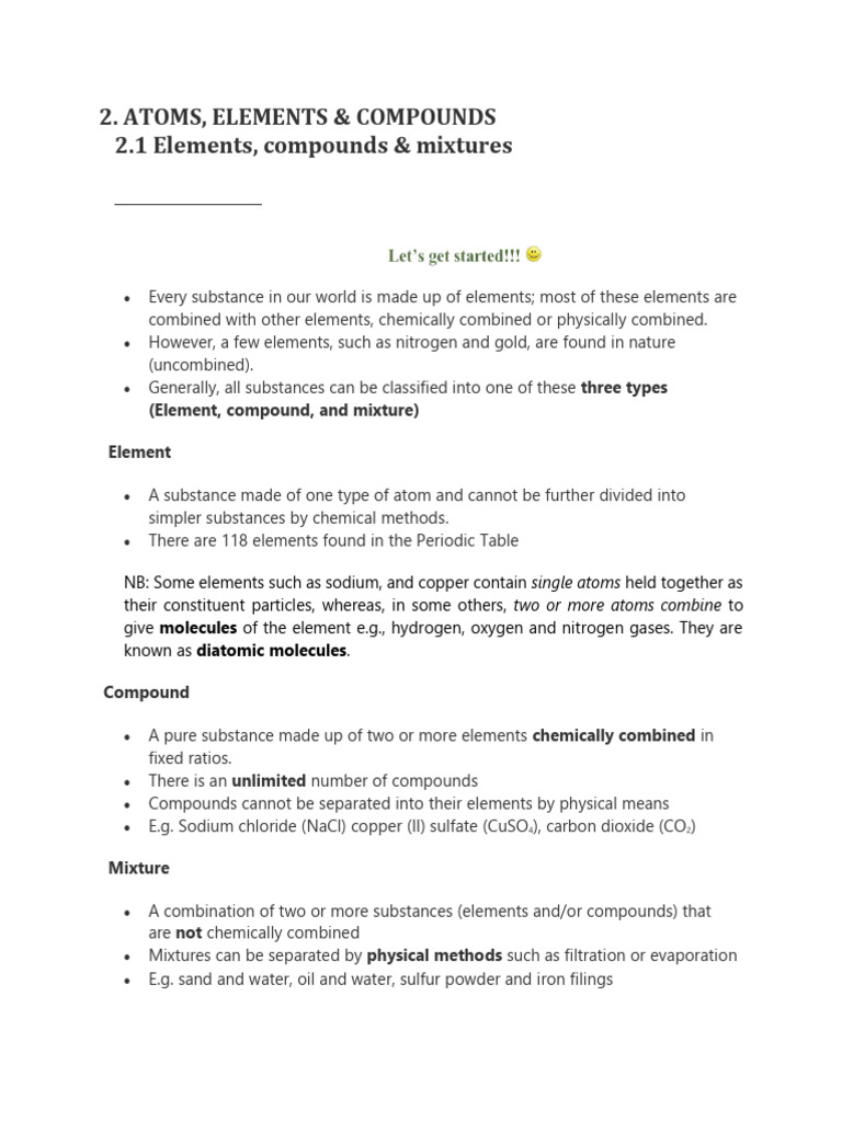 Atoms, Elements, Compounds Overview | PDF | Proton | Atoms