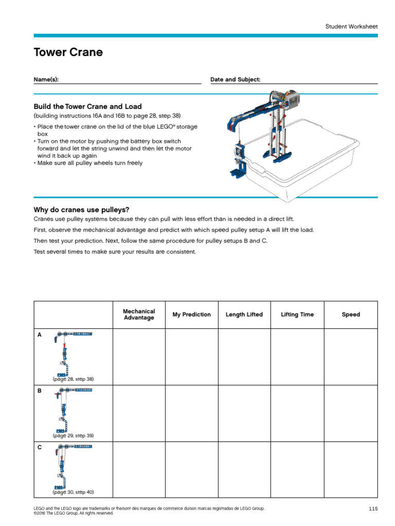 Tower Crane Student Worksheet | PDF | Crane (Machine) | Experiment