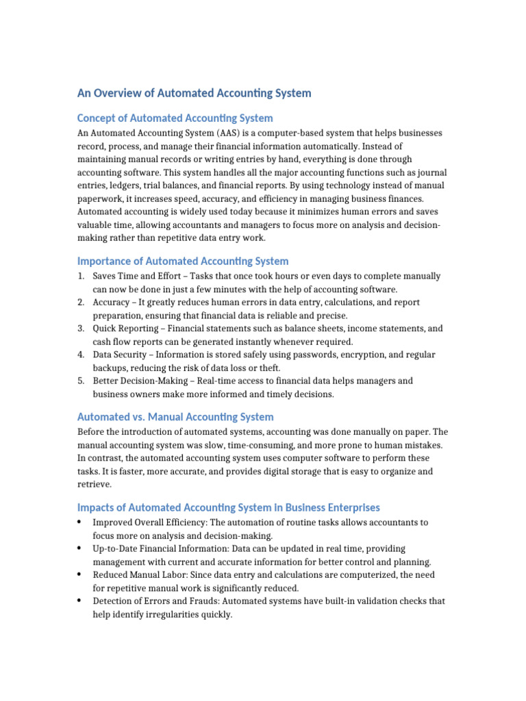 An Overview of Automated Accounting System | PDF | Automation ...