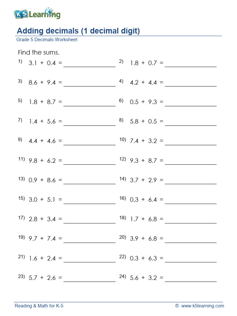 Grade 5 Decimals Practice Worksheets | PDF | Numbers | Number Theory