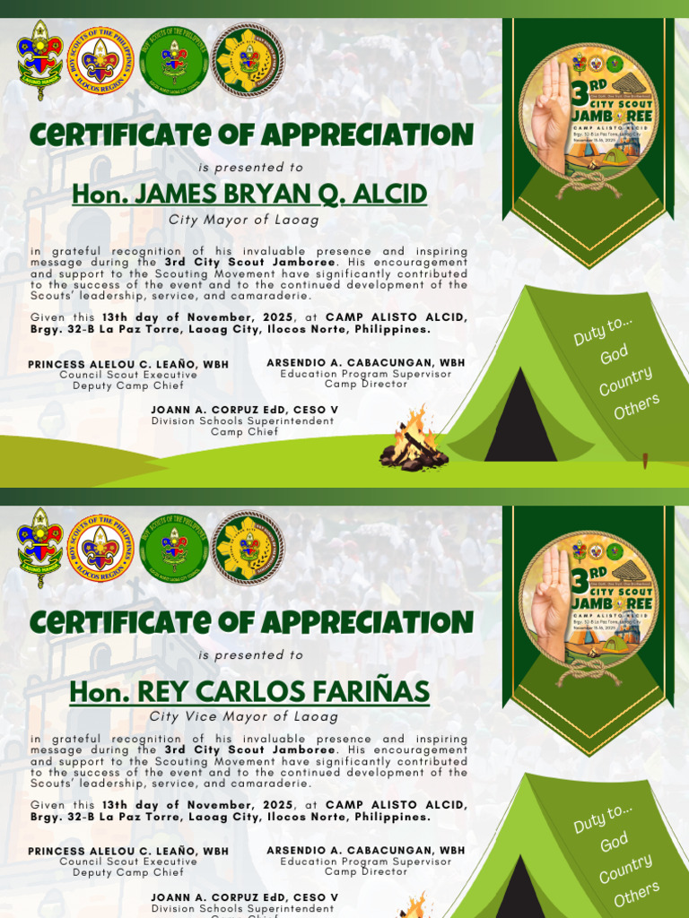 Certificate for the City Mayor as Guest Speaker | PDF | Youth Organizations | Scouting