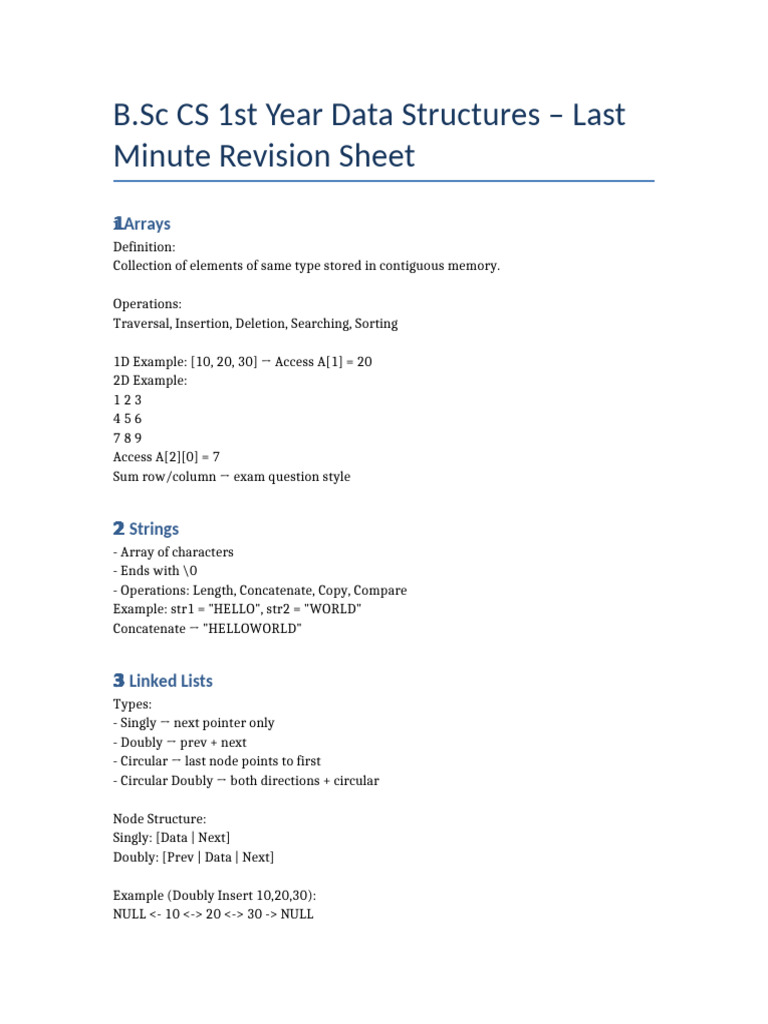 Data Structures Revision Guide for B.Sc CS | PDF | Queue (Abstract Data ...