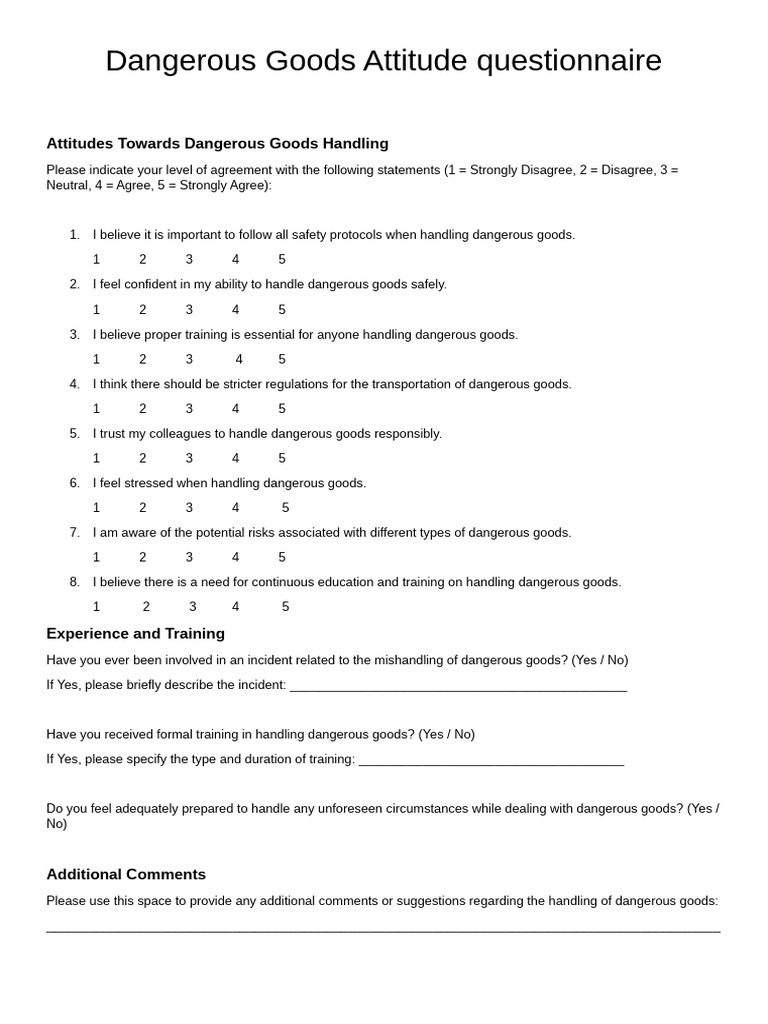 Dangerous Goods Attitude Questionnaire | PDF