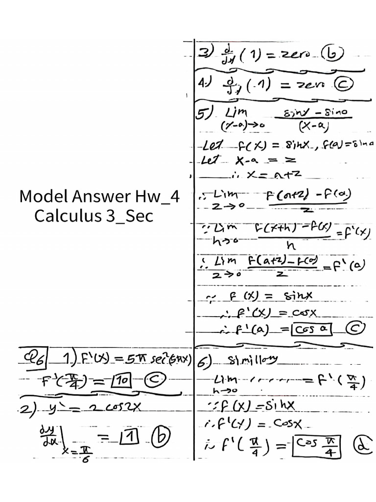 Model Answer Hw_4 Calculus 3_Sec | PDF