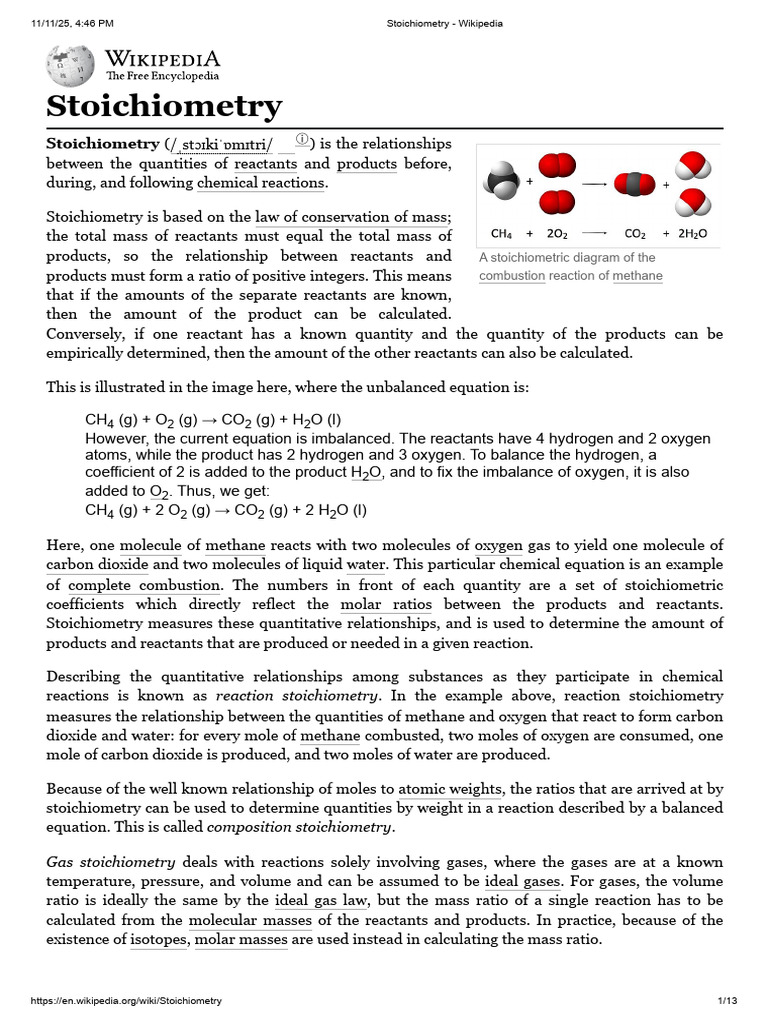 Stoichiometry - Wikipedia | PDF | Stoichiometry | Mole (Unit)
