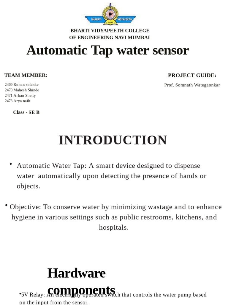 Automatic Water Tap Sensor Project Guide | PDF | Relay | Sensor