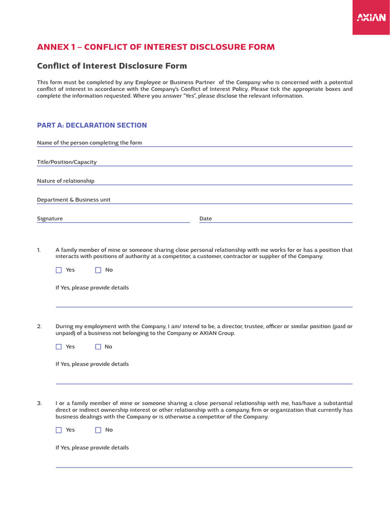Conflict of Interest Disclosure Form - Updated Axian-1 | PDF | Conflict ...