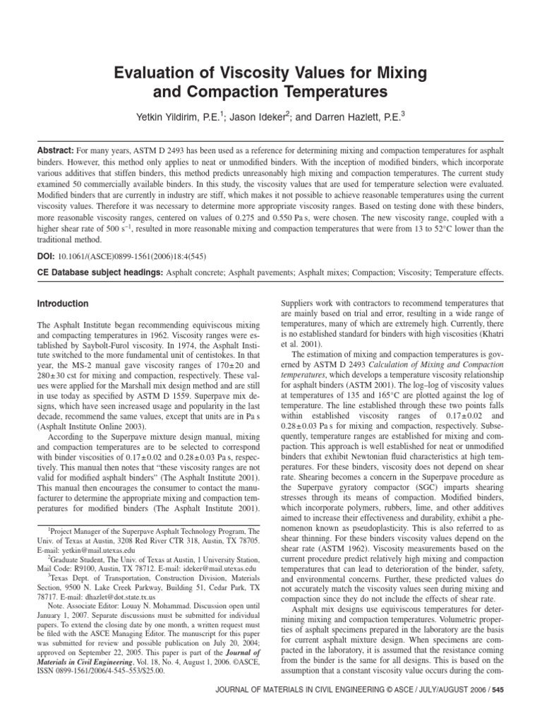 Optimizing Viscosity for Asphalt Binders | PDF | Viscosity | Continuum ...