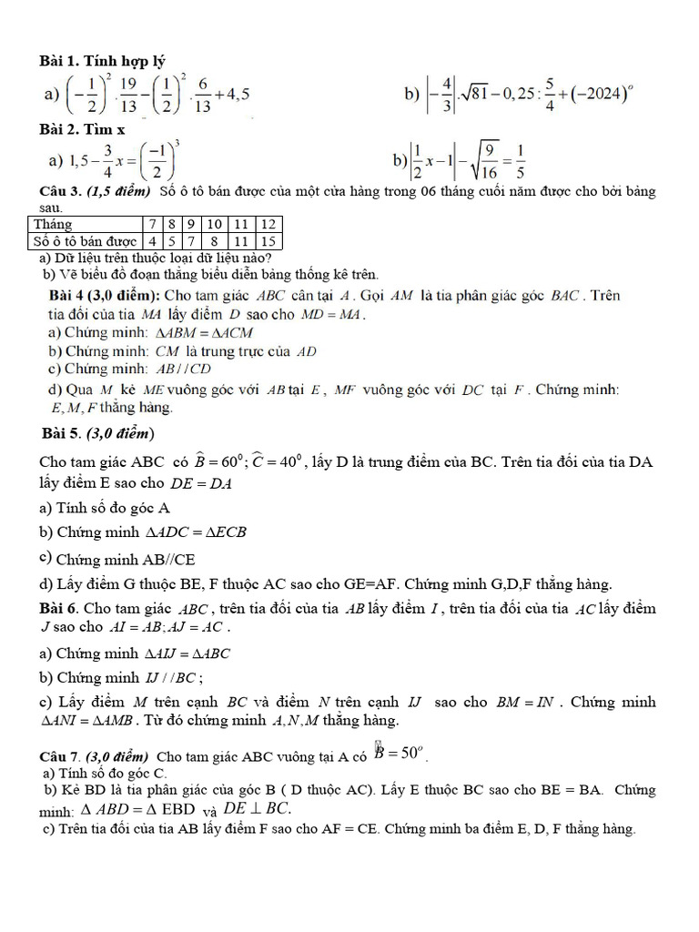 Ôn Tập Tổng Hợp HK1 Toán 7 | PDF