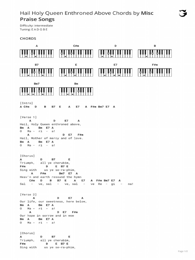 Hail Holy Queen Enthroned Above Chords | PDF