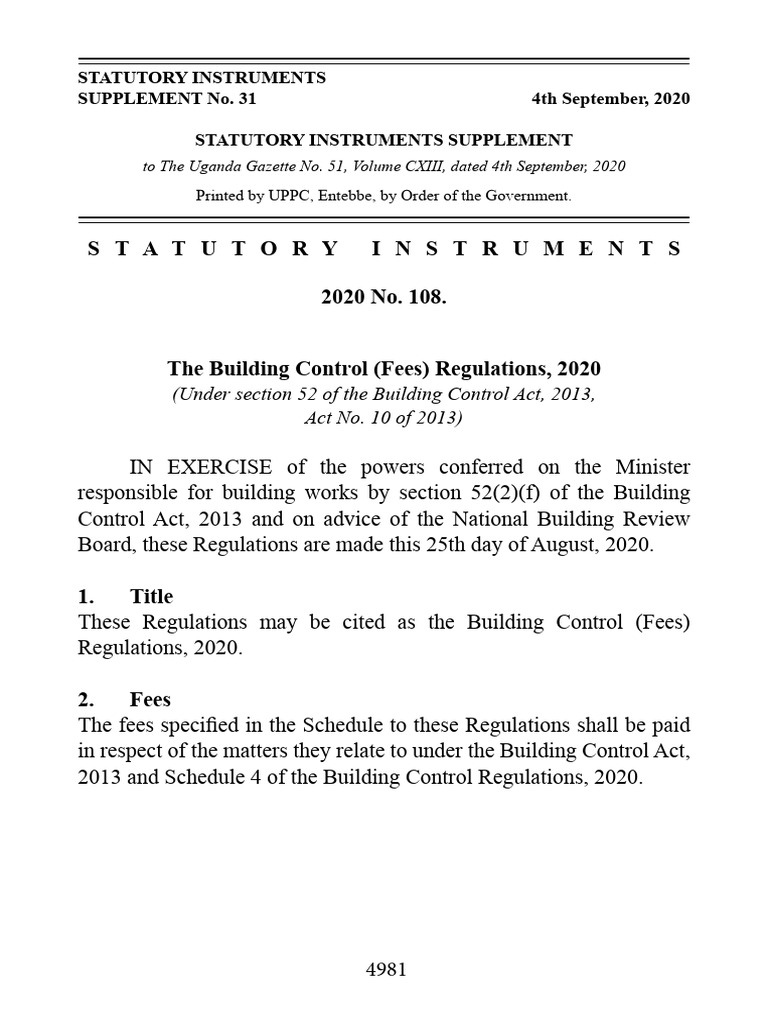 Building (Fees Control) Regulations, 2020 | PDF | Government | Justice