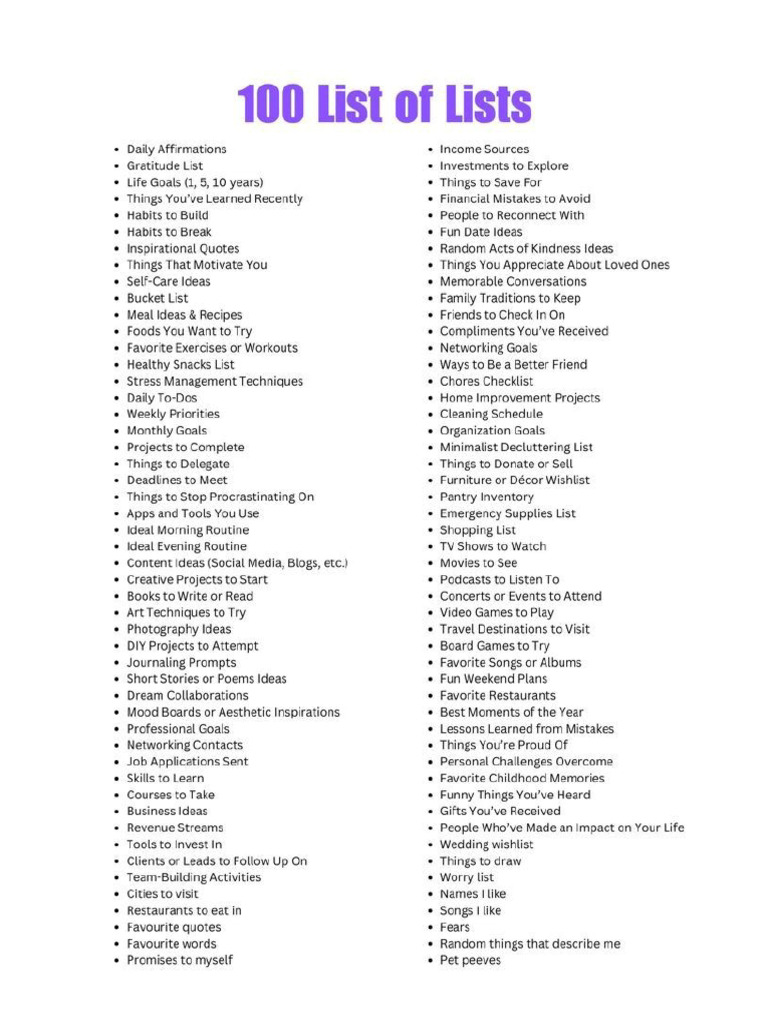 100 Lists of Lists | PDF