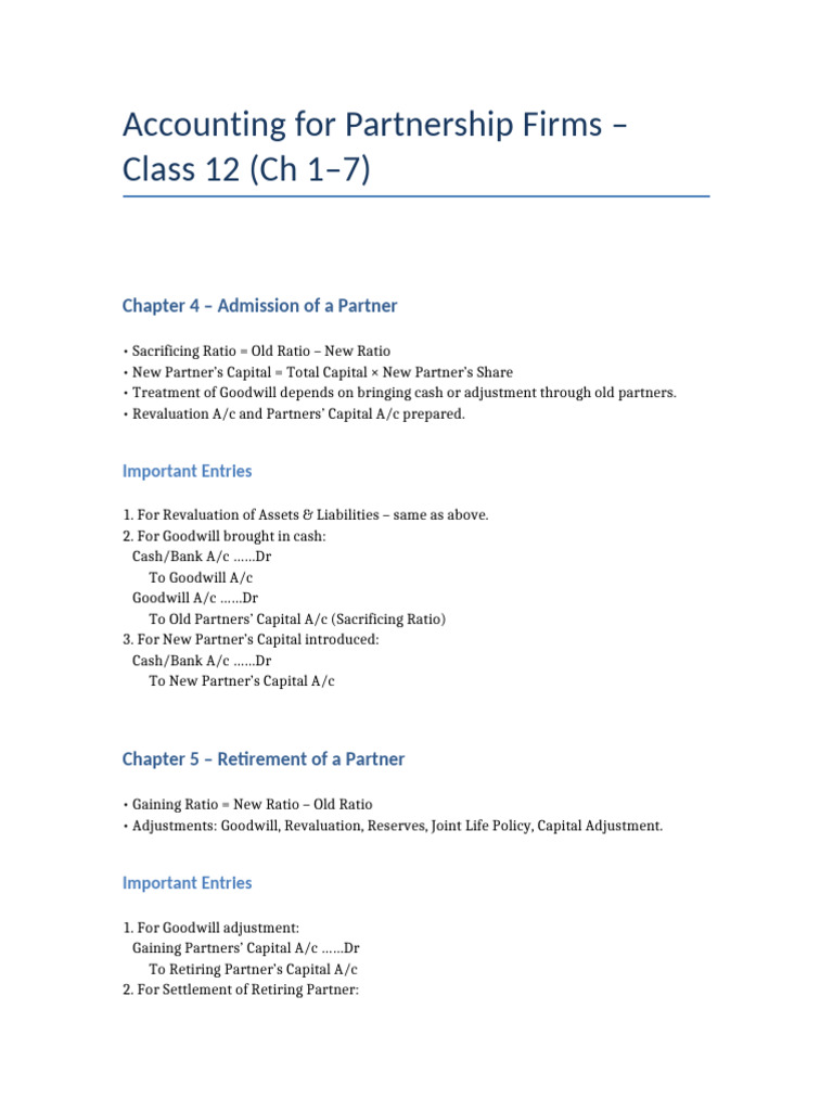 Accounting for Partnership Firms Ch1-7 Formulas Formats JournalEntries ...