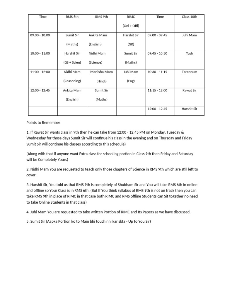 Time Table | PDF
