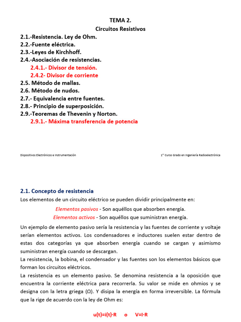 Presentacion Tema 2 Circuitos Resistivos | PDF | Red eléctrica | Resistencia Eléctrica y ...