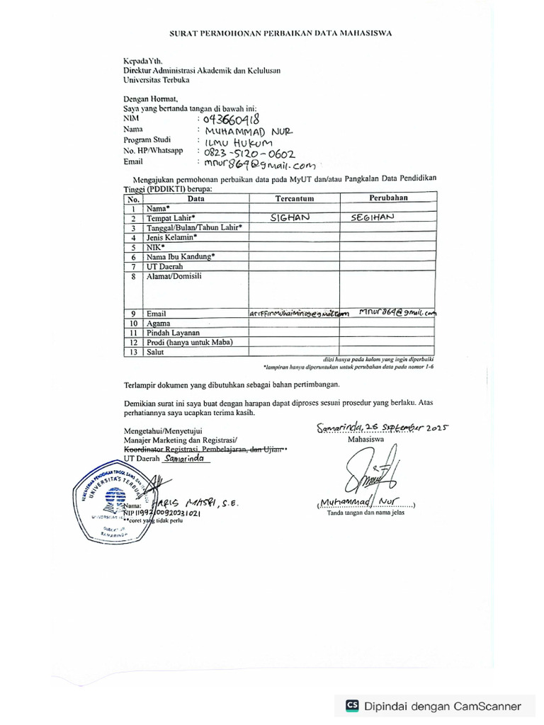 Surat Permohonan Perbaikan Data | PDF