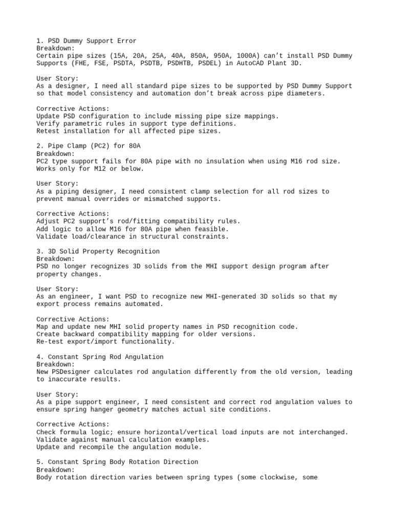 MHI Batch3 ErrorBreakdowns & UserStories | PDF | Pipe (Fluid Conveyance) | Rotation