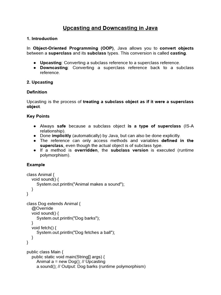 10-Upcasting and Downcasting in Java.docx | PDF | Inheritance (Object ...