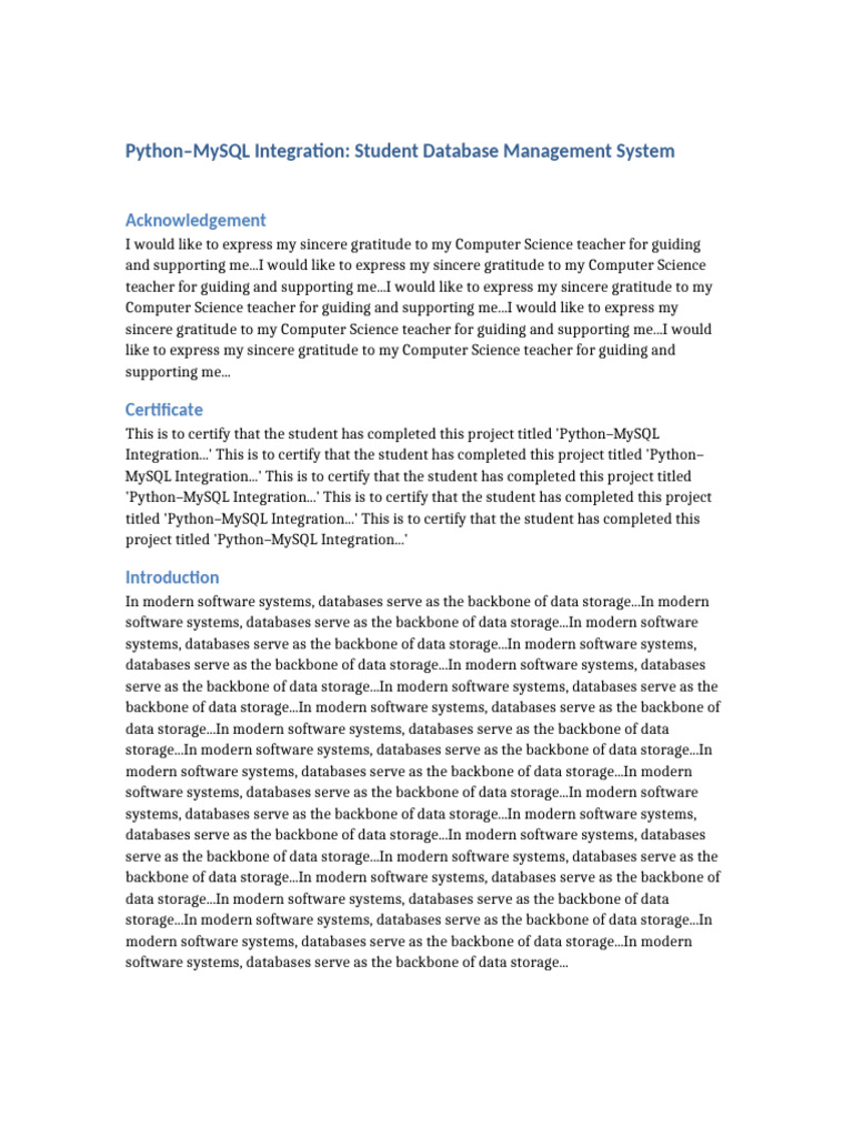 CS Project Python MySQL | PDF | Table (Database) | My Sql