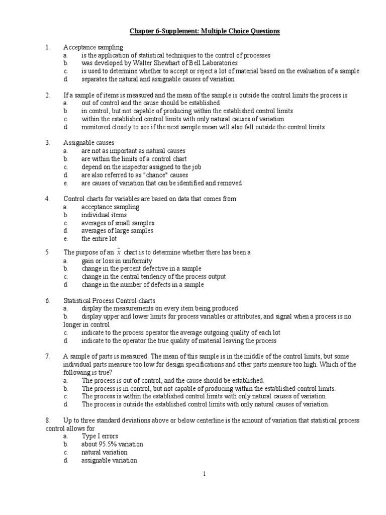 Control Charts and Acceptance Sampling | PDF | Standard Deviation ...