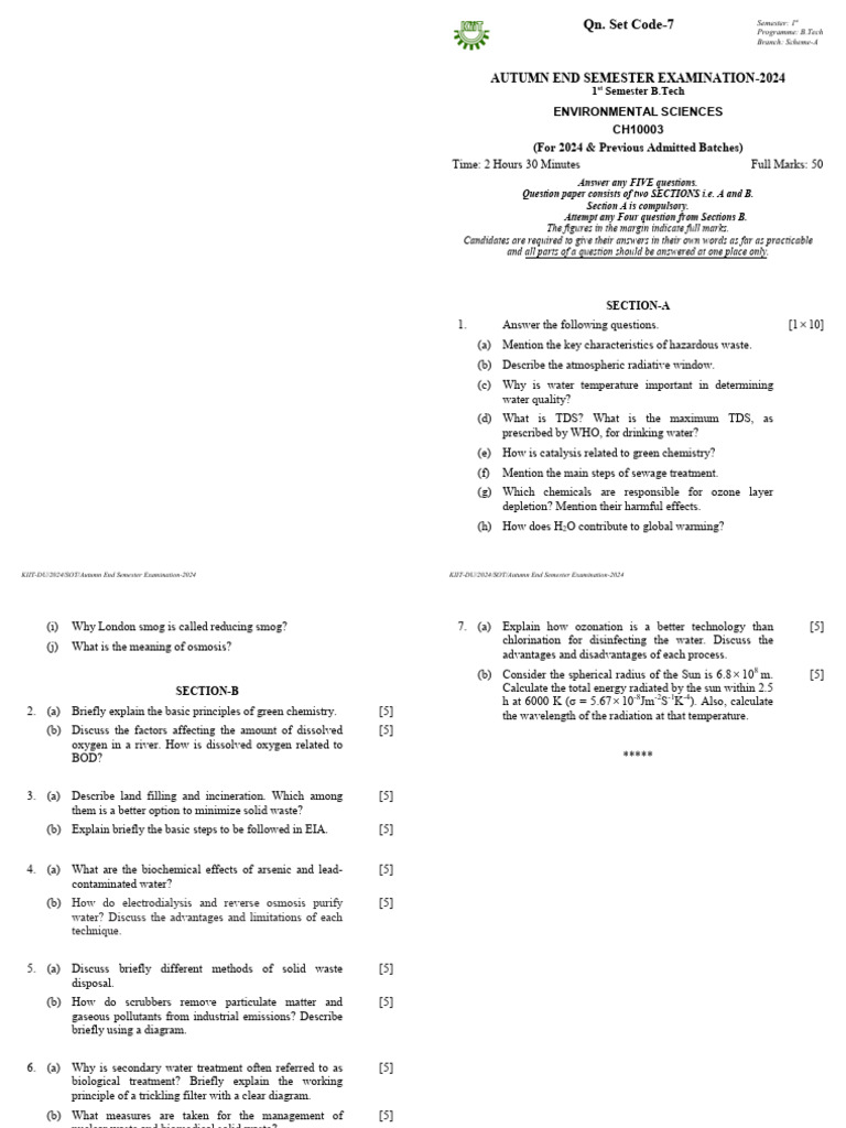 Environmental Science (CH10003) | PDF | Water | Waste