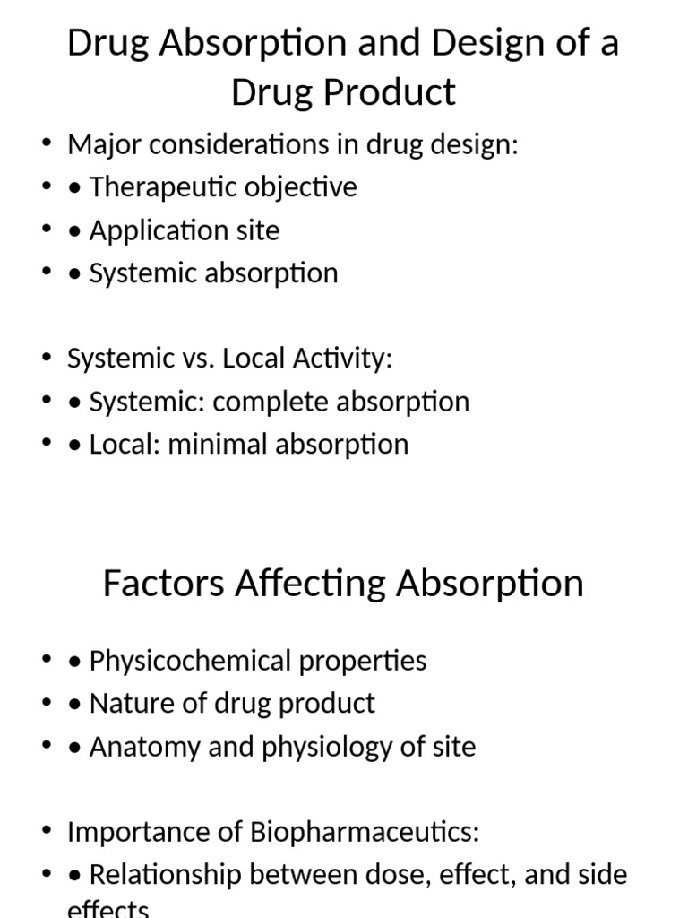 Drug Absorption and Administration Insights | PDF