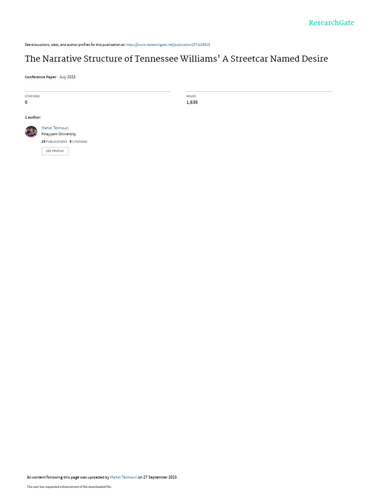 The Narrative Structure of Tennessee Williams a Streetcar Named Desire | PDF | Narrative ...