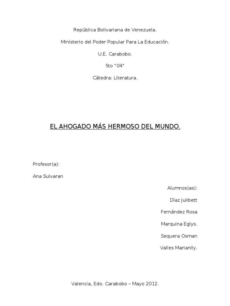 Análisis de "El ahogado más hermoso" | PDF | Gabriel García Márquez ...