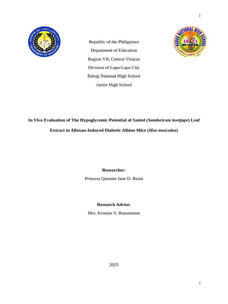 TUKLAS in Vivo Evaluation of the Hypoglycemic Potential of Santol ...