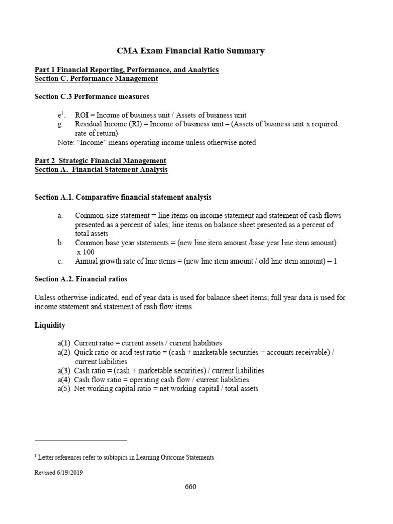 CMA Exam Financial Ratios Overview | PDF | Dividend | Equity (Finance)