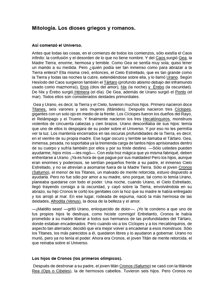 Mitología. El Origen Del Universo. Cronos, Zeus, Hijos de Zeus | PDF ...