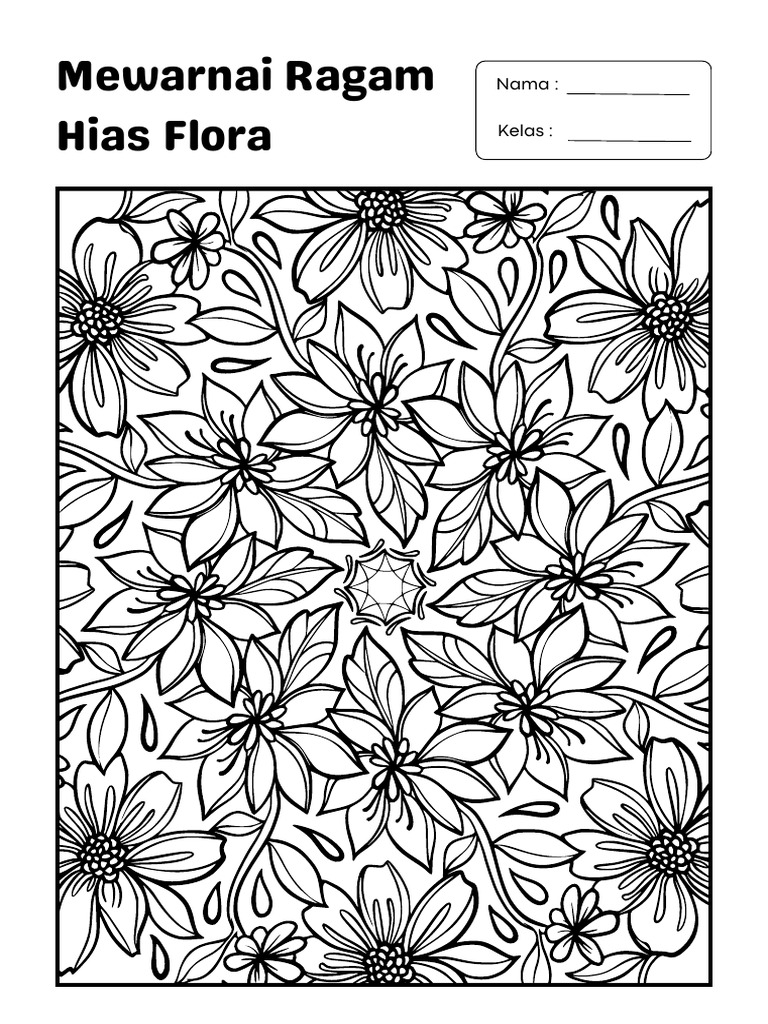 Mewarnai Ragam Hias Flora Lembar Kerja Seni Rupa Hitam Putih Ilustratif ...